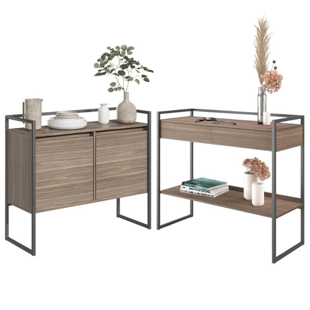Conjunto Buffet Compacto e Aparador Industrial Affara | MadeiraMadeira