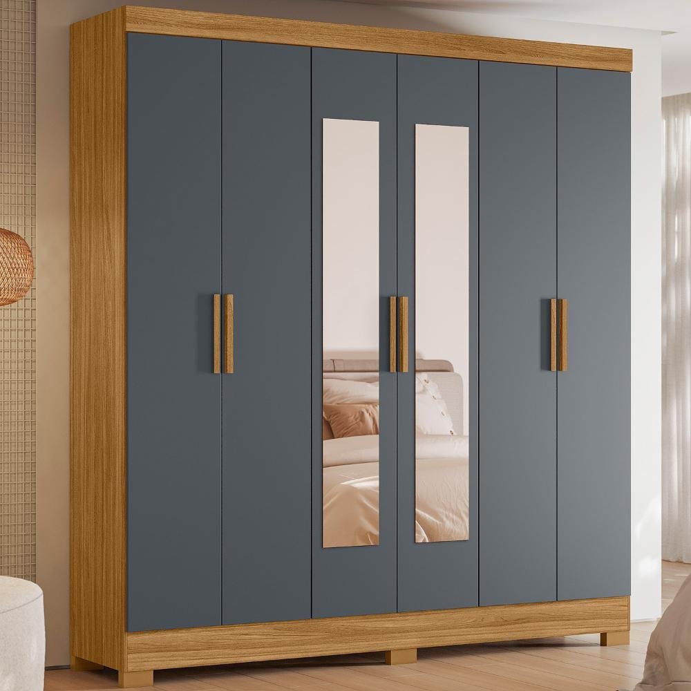 Guarda Roupa Valença 195cm 6 Portas Freijó Cinza com Espelho Moval ...