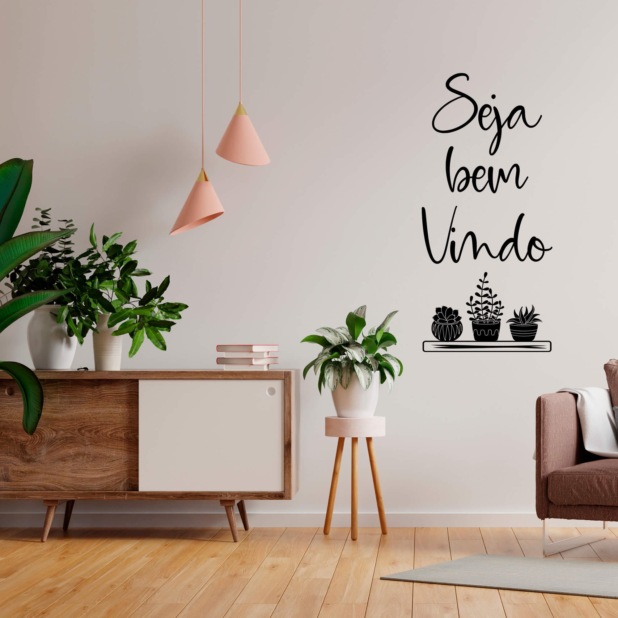 Adesivo Decorativo Seja Bem Vindo Escrita Lettering Vasos Cactos Hall ...