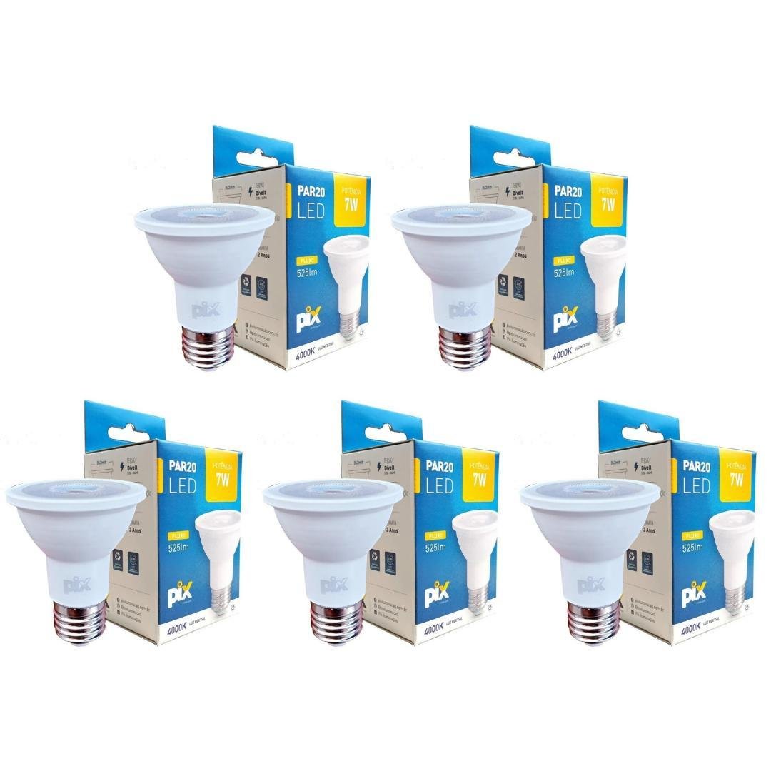 Kit 5 Lampada Par 20 Led 7W 4000K Pix - Branco Neutro | MadeiraMadeira