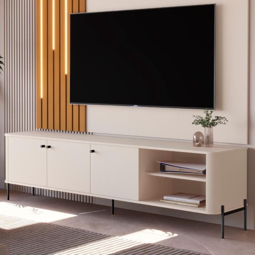 Rack para Tv 70 Polegadas Olaf Off White Preto | MadeiraMadeira