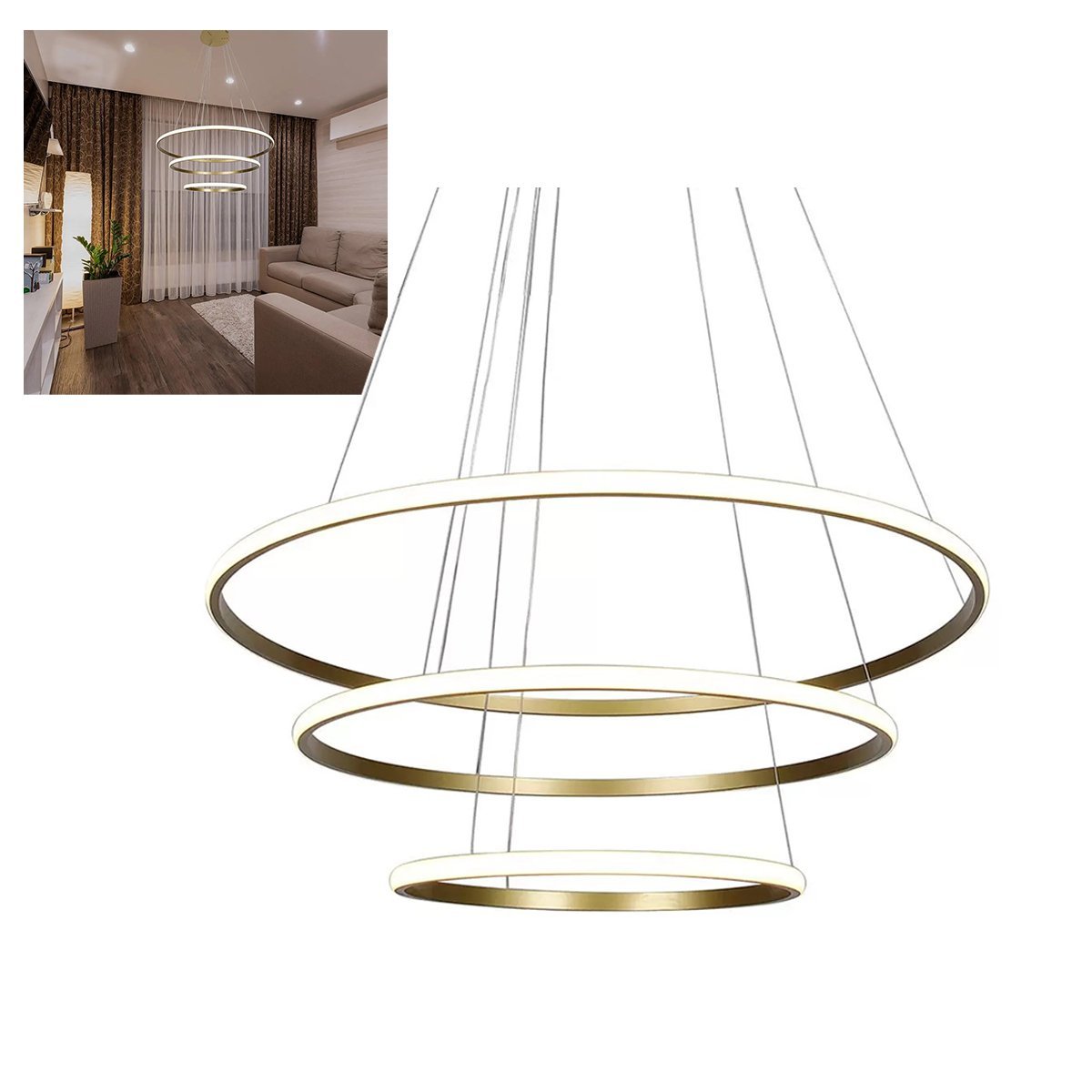 Lustre 3 em 1 Aneis Arco Luminaria Pendente Perfil Ajustavel Regulavel Led Infinito Residencial ...