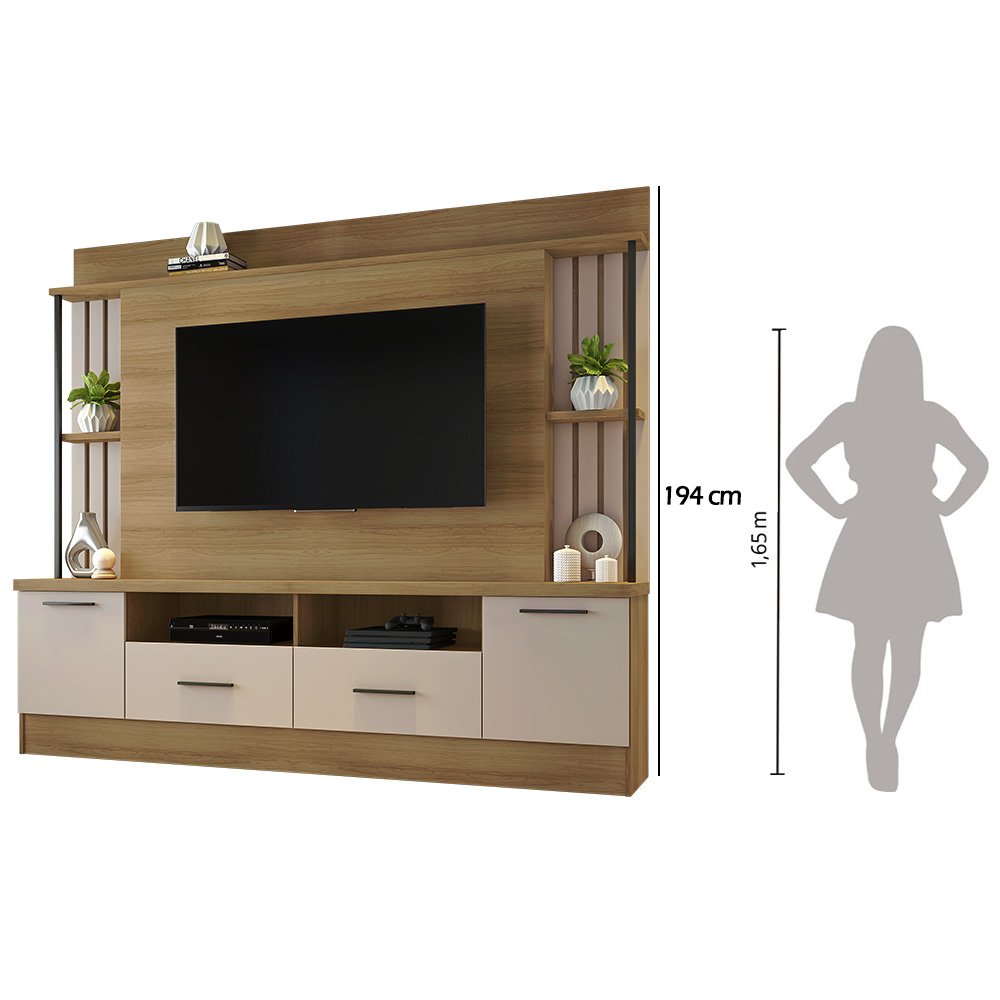 Estante Home para TV até 65 Polegadas 2 Portas e 2 Gavetas Afeto JCM Movelaria Noronha/Off White ...