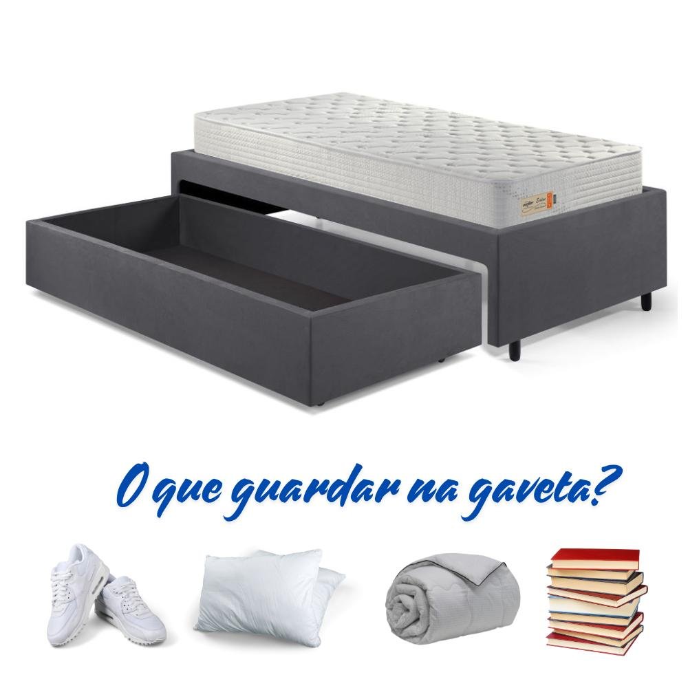 Cama Box Solteiro com Gaveta 88x188 cm Revestida em Suede Cinza com ...