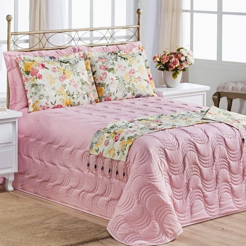 Cobre Leito Super King Versatty + Xale com Pedraria - 06 Peças - Rosa ...