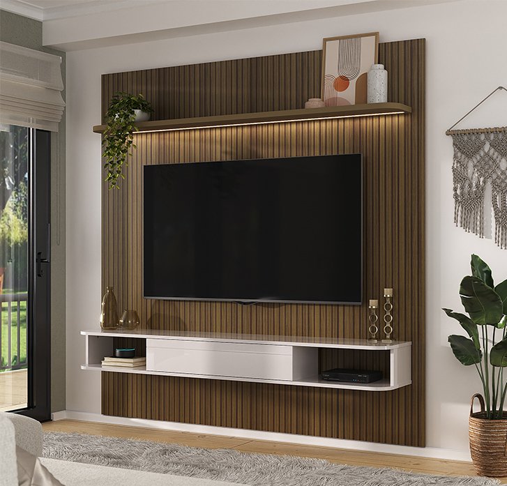 Painel Belluno Cor Pinho Ripado C/off White | MadeiraMadeira