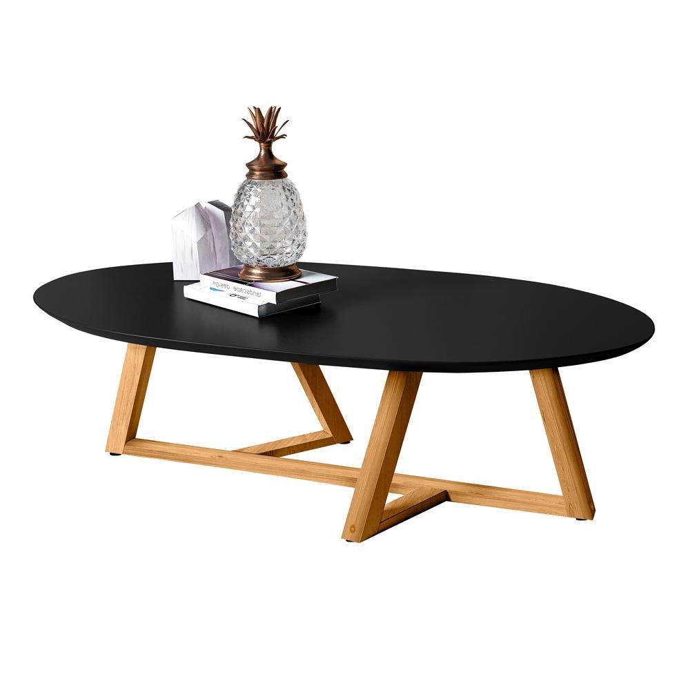 Mesa de Centro Oval Pés Madeira Maciça Classic Preto/Madeira ...