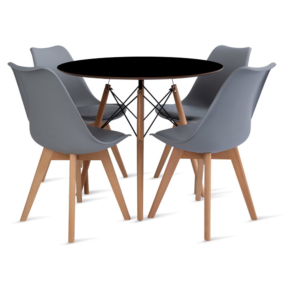 Conjunto Mesa Eames 90 Cm Preta e 4 Cadeiras Leda Cinza | MadeiraMadeira