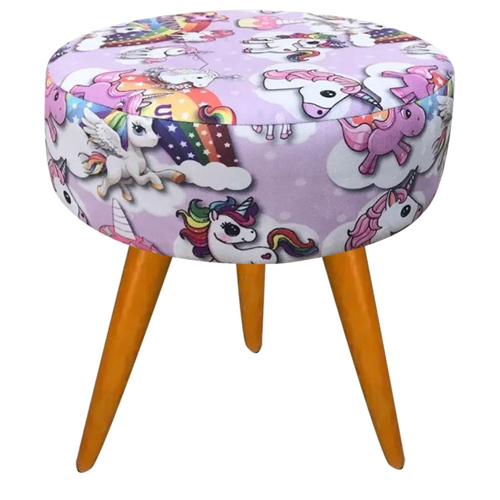 Puff Decorativo Lavínia Suede Estampado - Pés Madeira - UNICORNIO ...