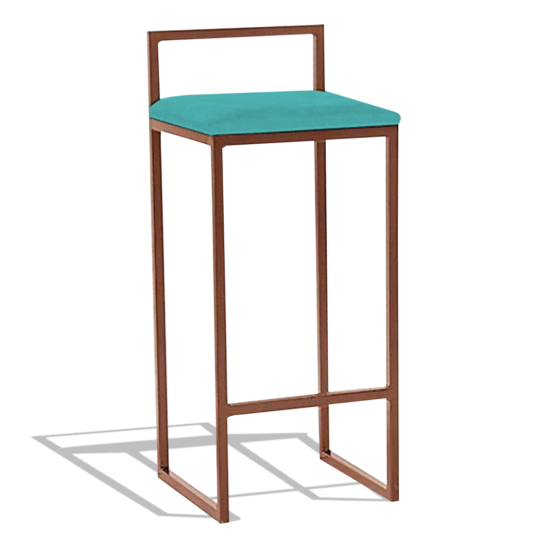 Banqueta Alta Lavínia Base Bronze Suede Azul Tiffany | MadeiraMadeira
