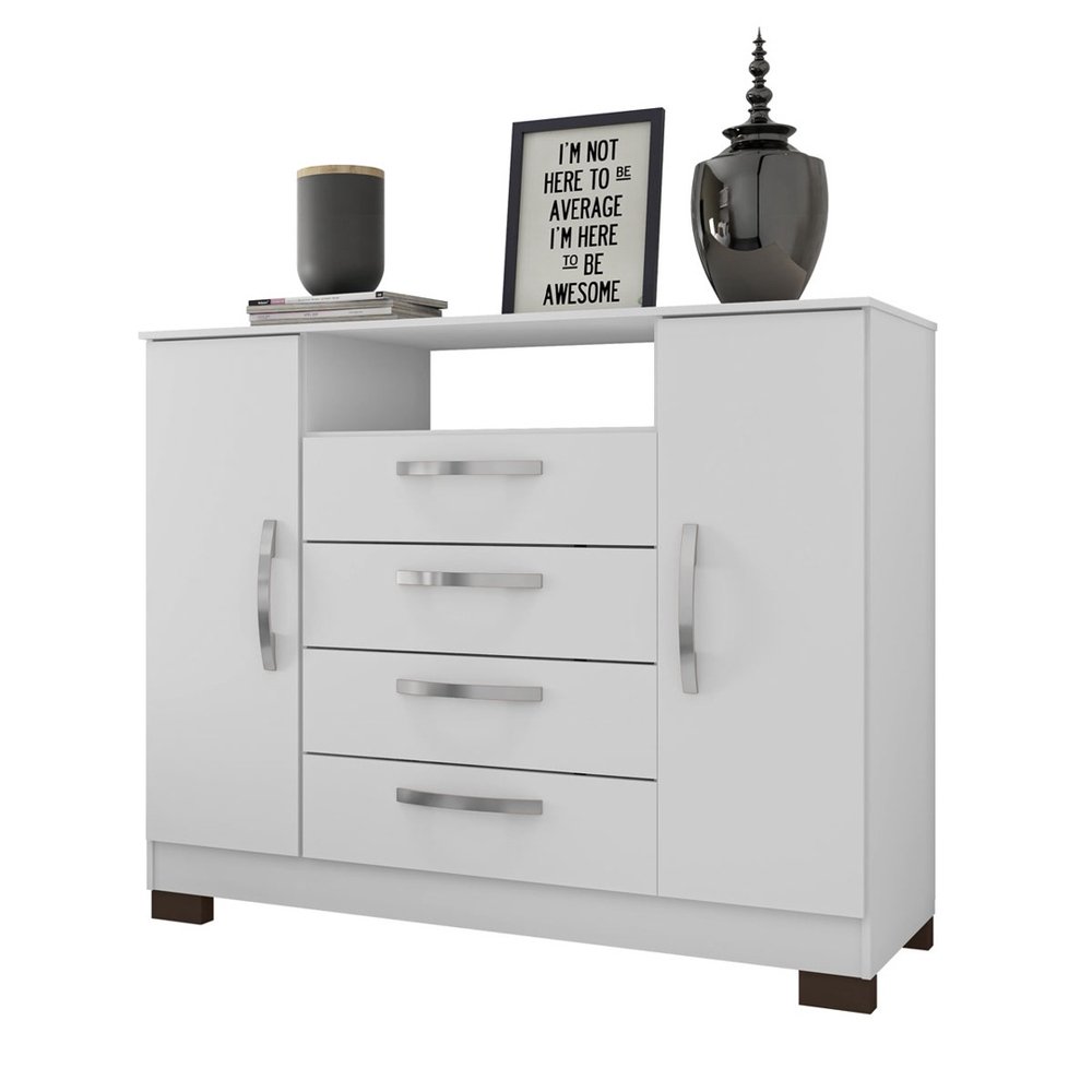 Cômoda Rack Drake Branco 2 Portas e 4 Gavetas Banana Bit | MadeiraMadeira
