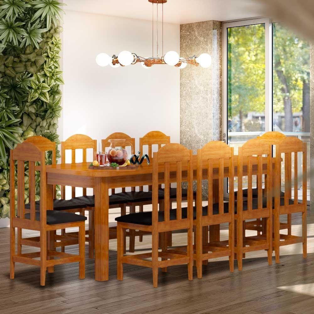 Mesa De Jantar Com 10 Cadeiras Estofadas Madeira Maciça 220 x 88 Mel ...