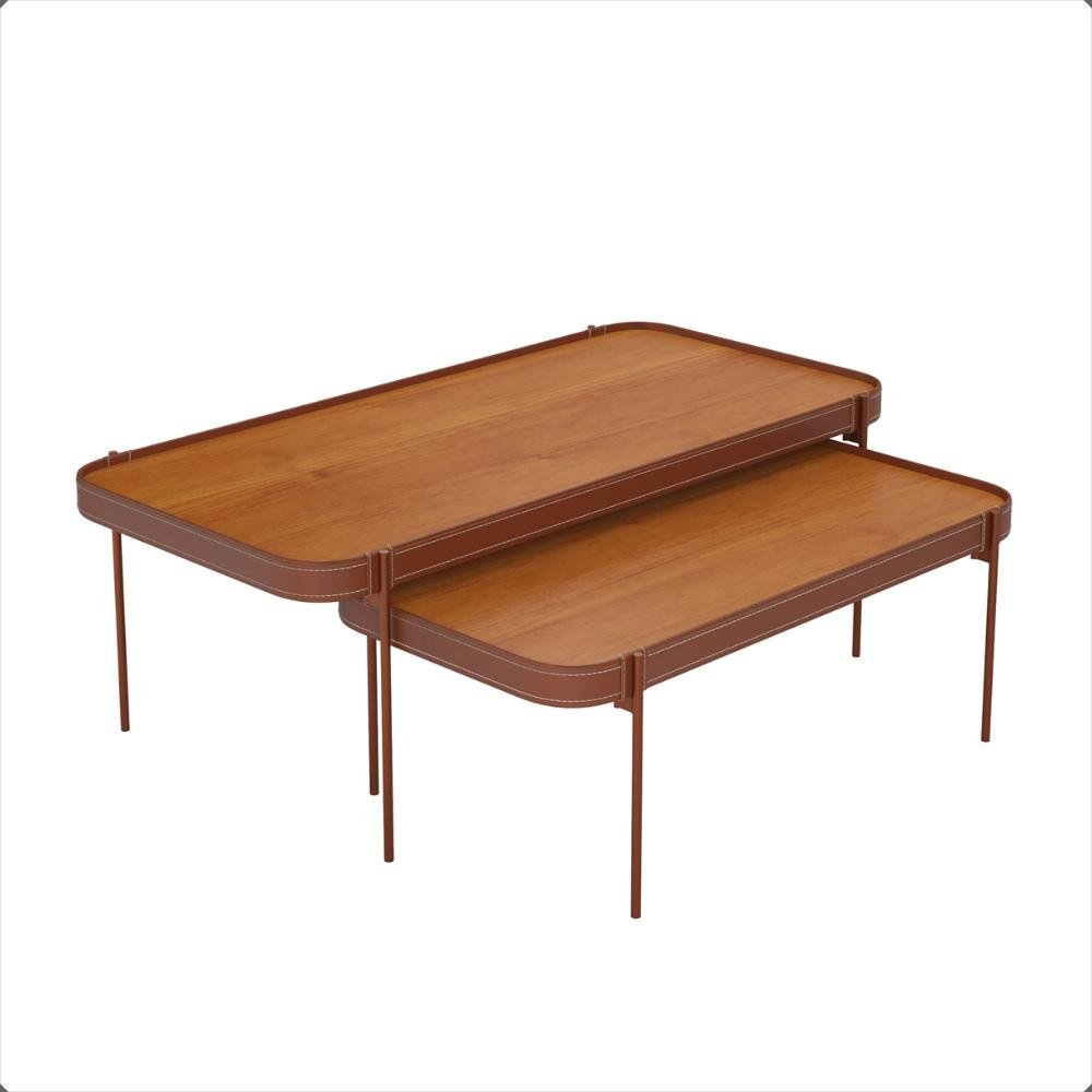 Conjunto Mesa Centro Melin 110x52cm e 87x44cm Nature Pés Metal Cobre ...