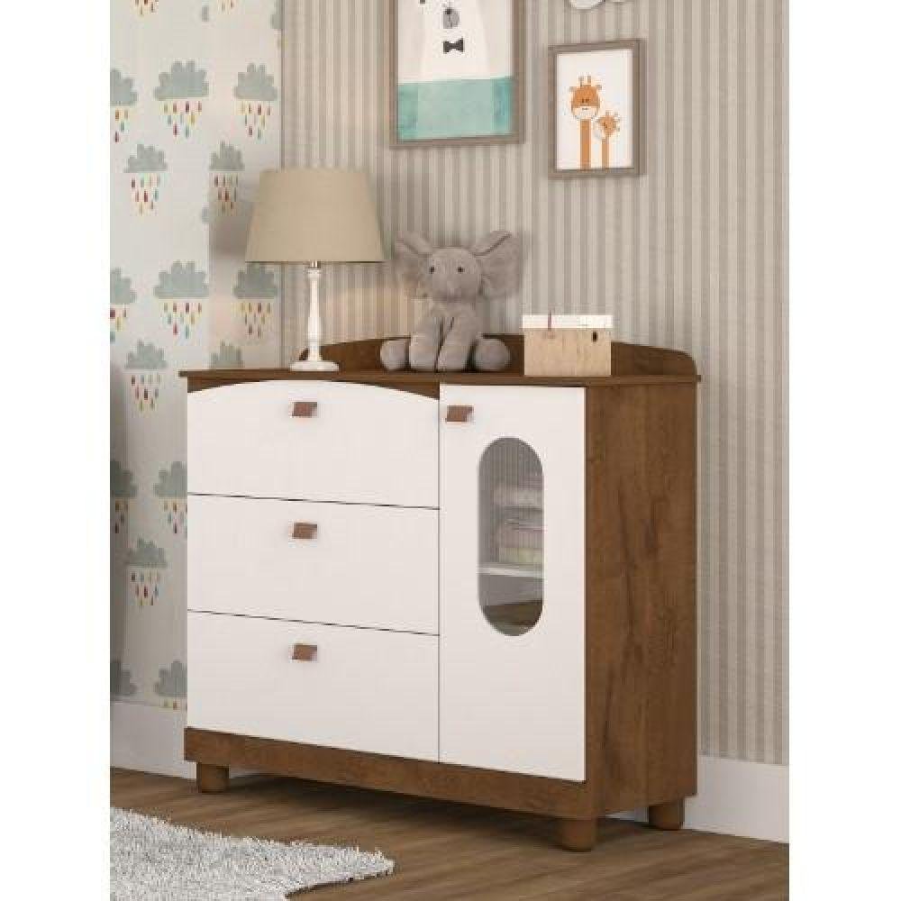 Comoda Bebê Branca Marrom Infantil 3 Gavetas | MadeiraMadeira