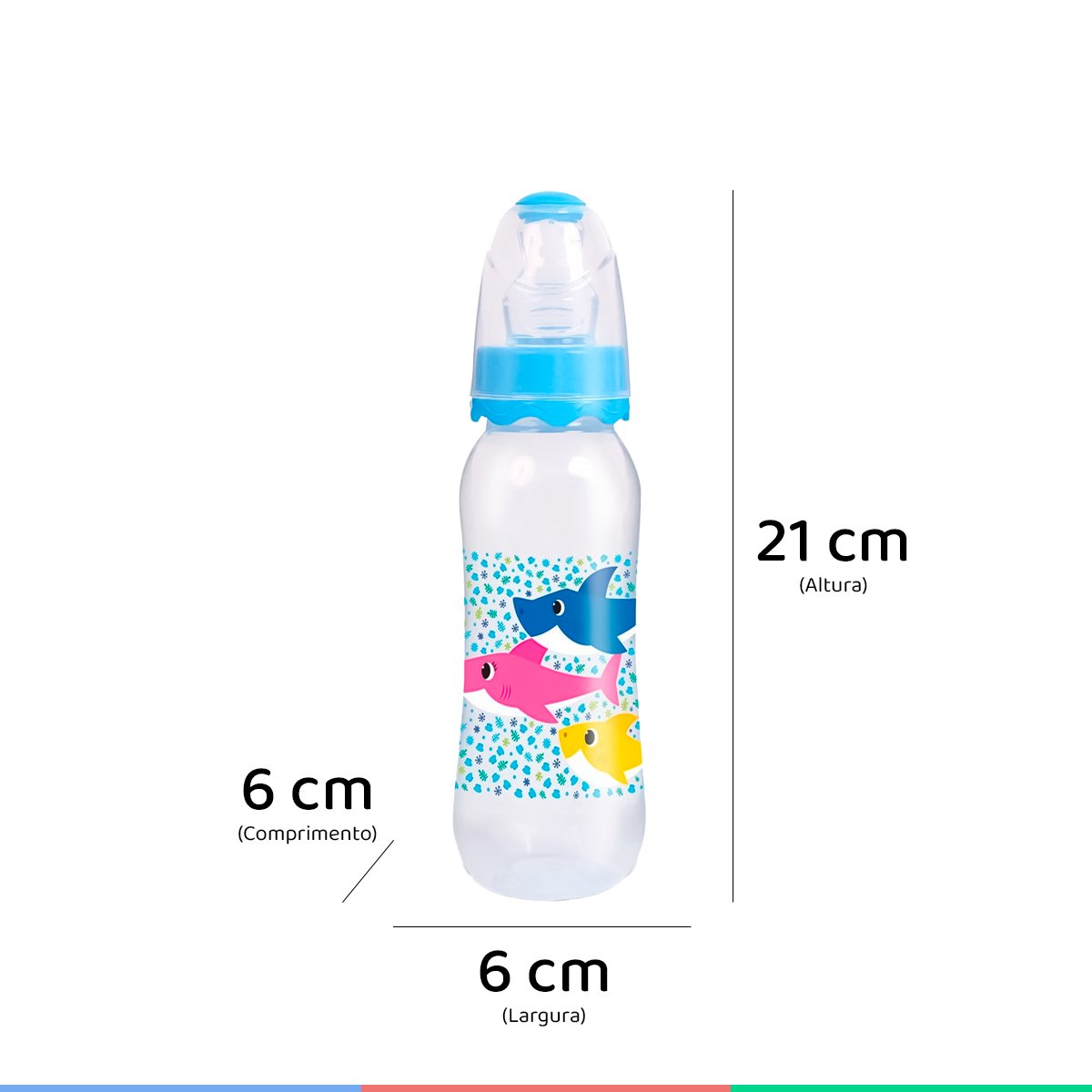 Mamadeira Bebê Bico Silicone Anatômico 240mL +6 Meses Tampa Antivazamento Graduado Baby Shark ...