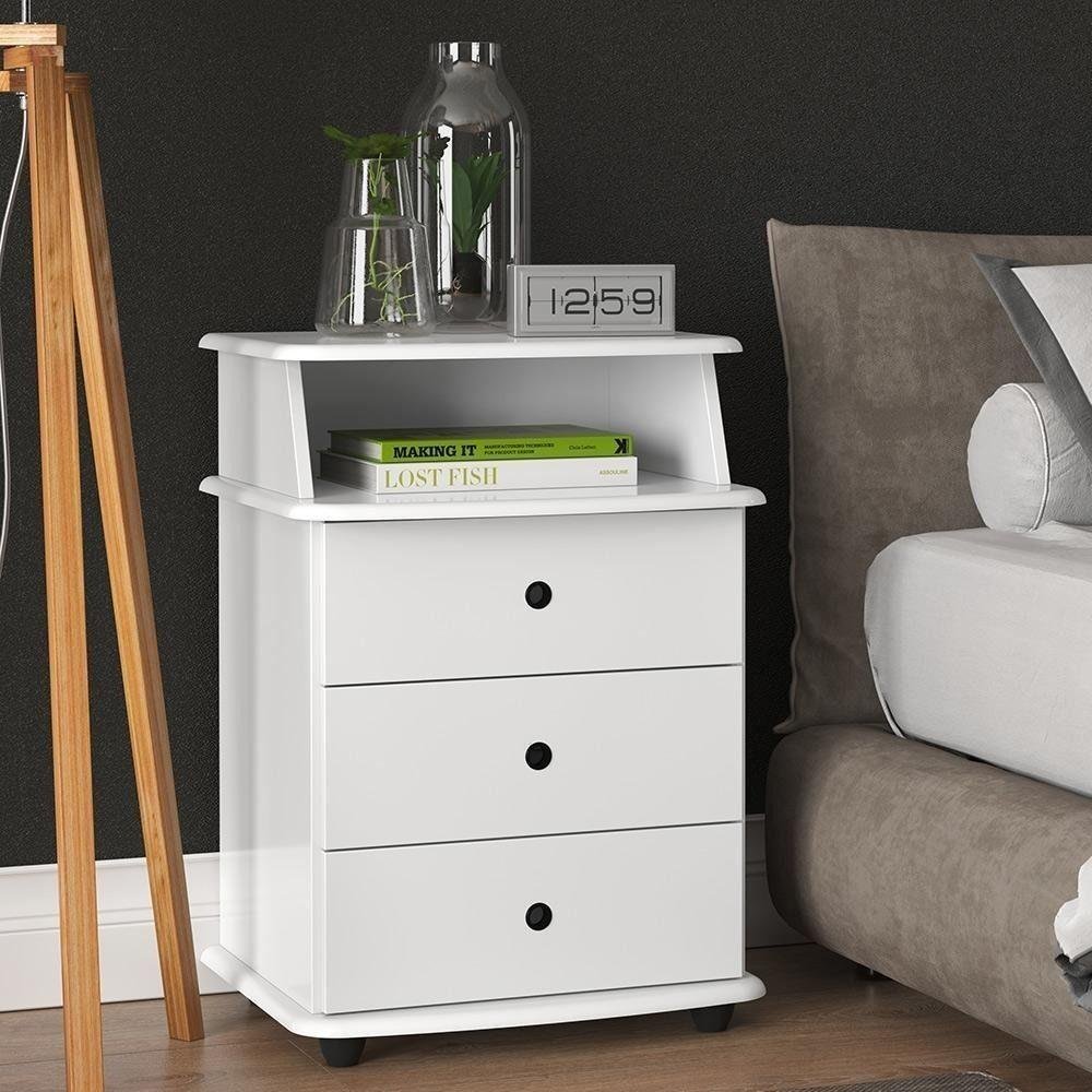 Mesa De Cabeceira Luxo 3 Gavetas Branco Cor Branco | MadeiraMadeira