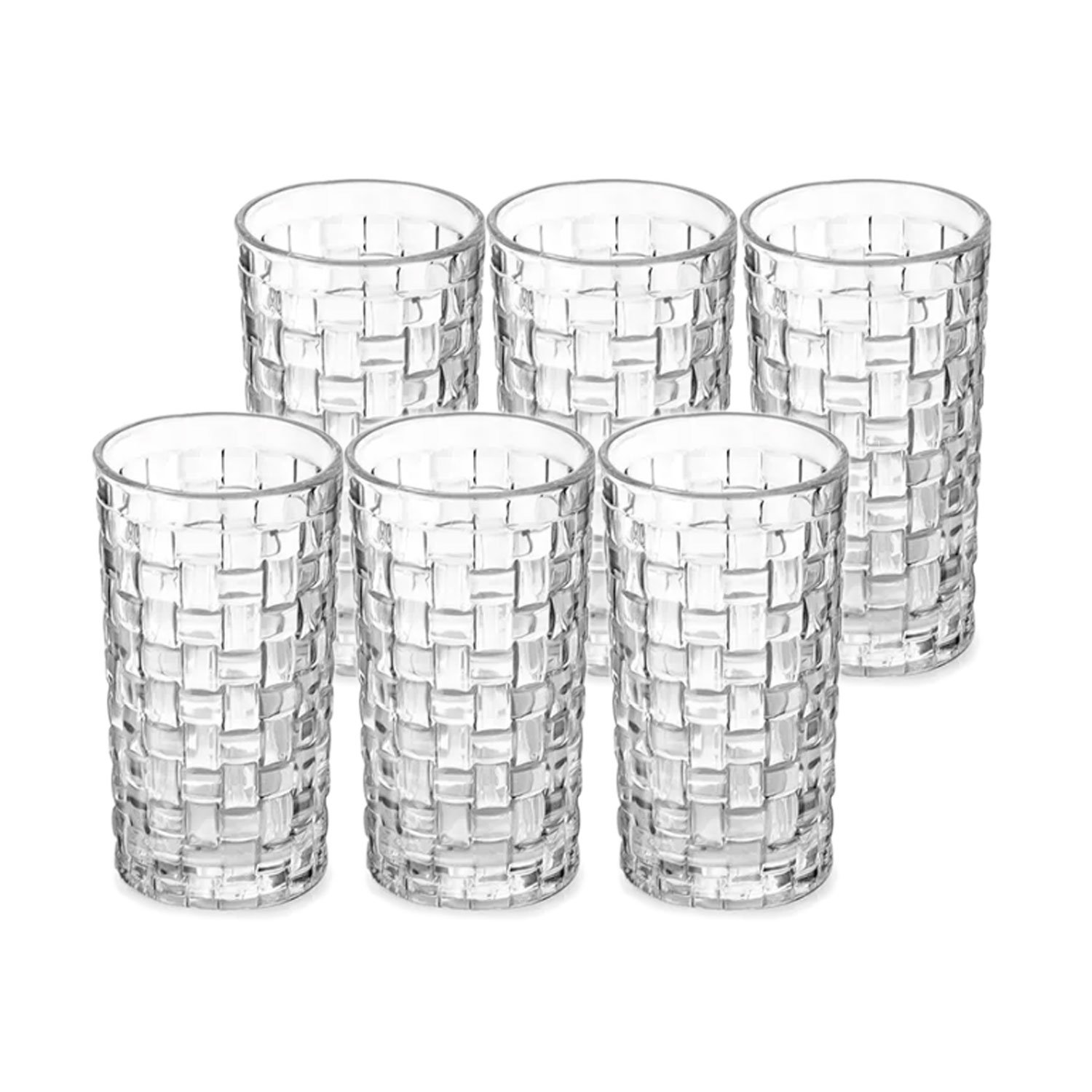 Conjunto 6 Copos de Vidro Wicker Transparente Longo 285ml Linha Cristal Luxo Elegante ...