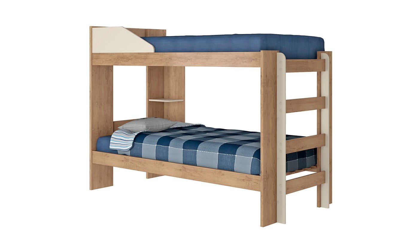 Beliche Solteiro Indy Amendoa Off White com Escada - Conquista Móveis | MadeiraMadeira