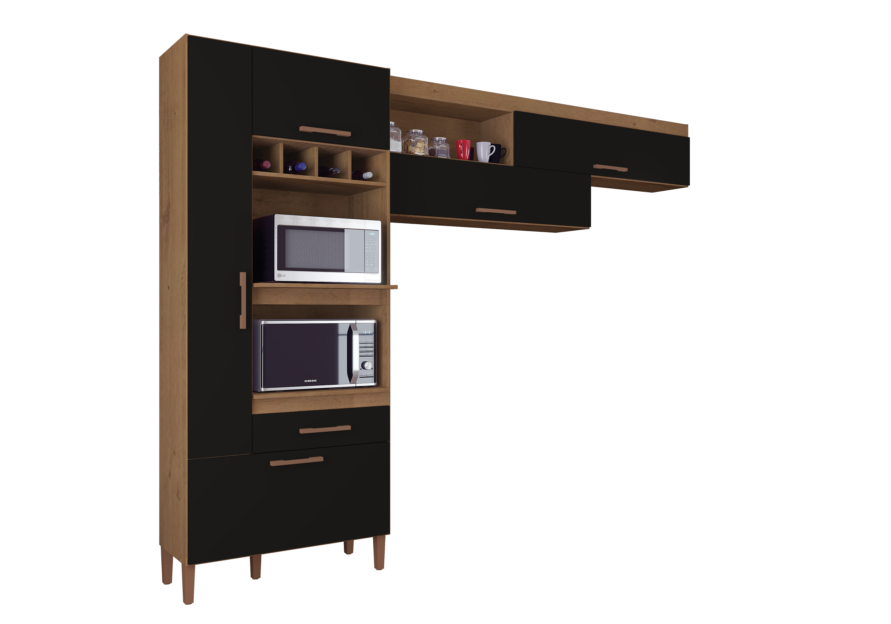 Cozinha 5 Portas e 1 Gaveta Napoles 4340R Canelato Rustico/Preto Fosco ...