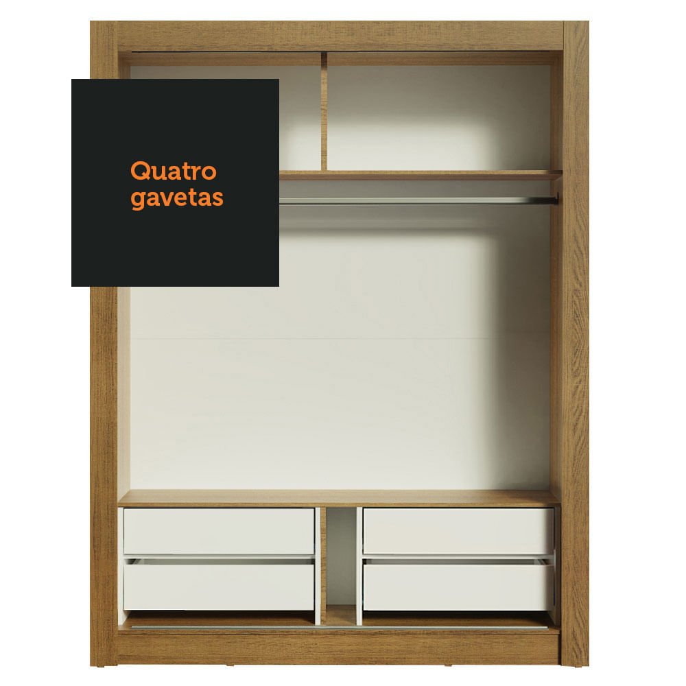 Guarda-Roupa Solteiro Madesa Dallas Plus 2 Portas de Correr 4 Gavetas Rustic/Branco Cor:Rustic ...