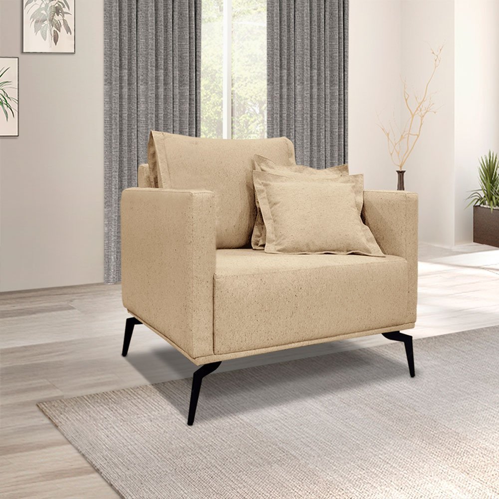 Kit Poltrona e Sofá Living 2 Lugares 1,60m Sirius Linho Dourado Pés ...