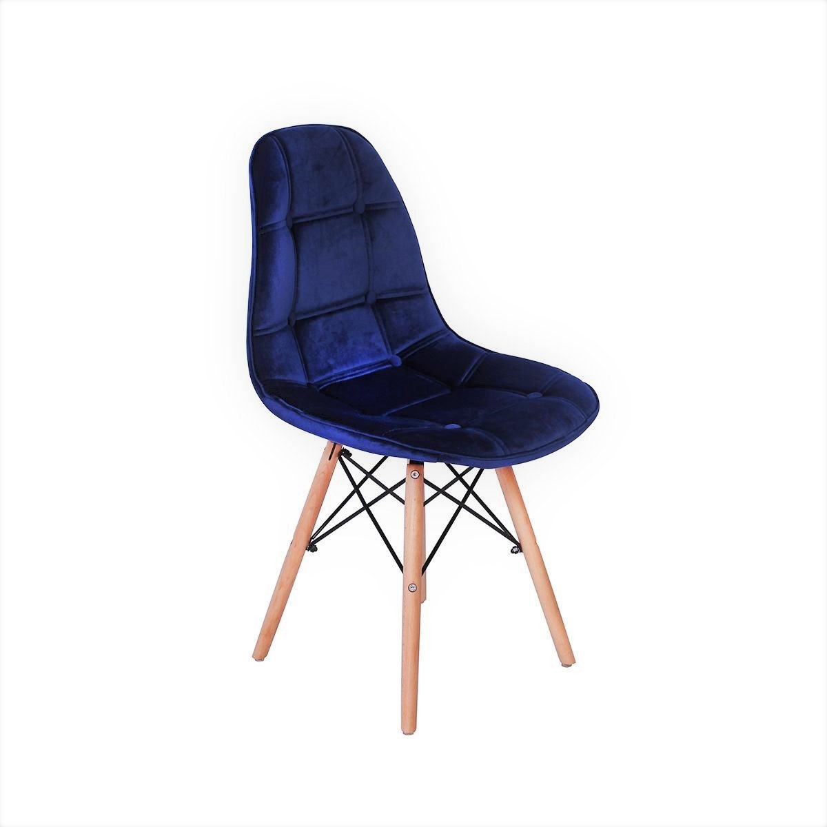 Cadeira Charles Eames Eiffel Estofada Veludo Wood Design:Azul Escuro ...