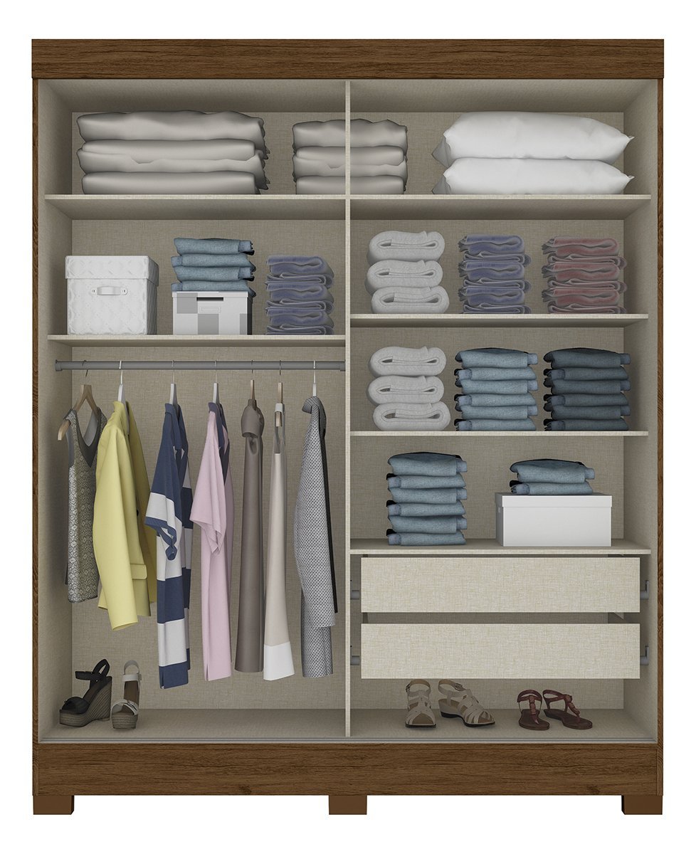 Roupeiro 02 Portas Deslizante Com Espelho B66 Castanho / Off White ...