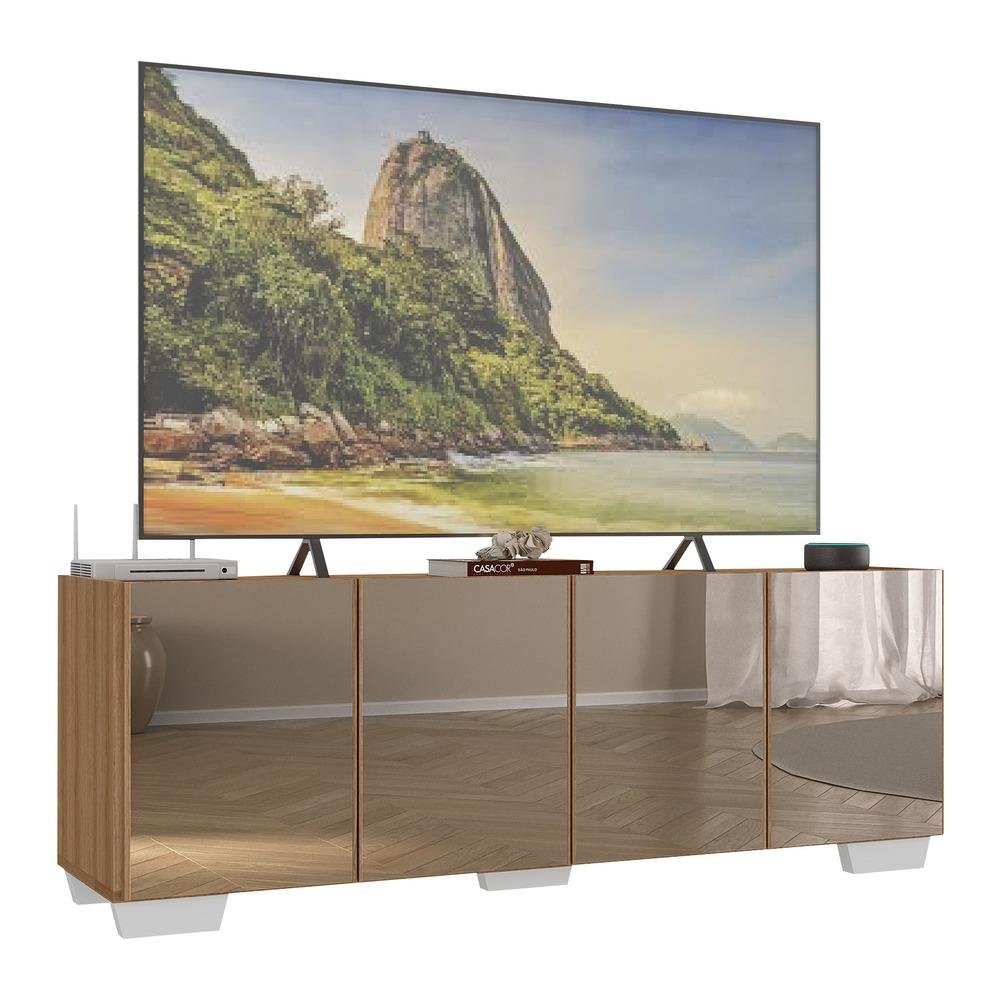 Rack Tv até 50 Polegadas com Espelhos 4 Portas Multimóveis Mp1083 Rustic/branco | MadeiraMadeira