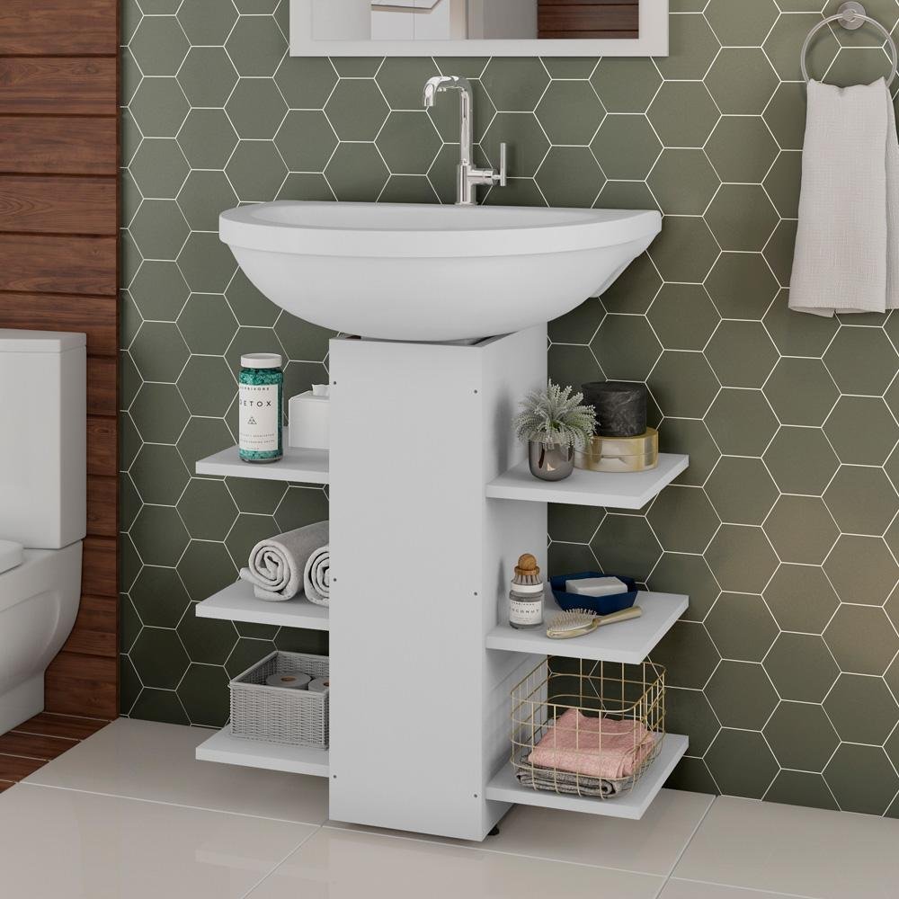 Gabinete de Banheiro Para Pia Coluna 6 Prateleiras Flex Color Branco ...