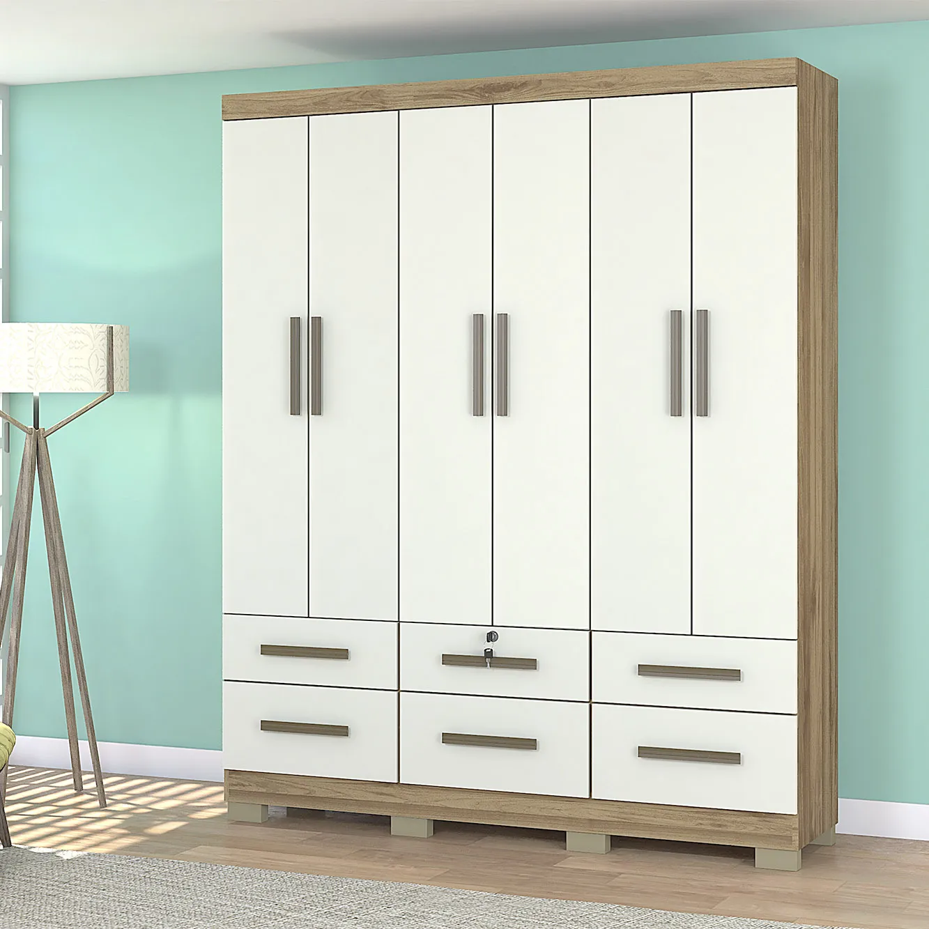 Guarda Roupa Casal Rumba Plus 6 Portas e 6 Gavetas - Freijo / Off White ...