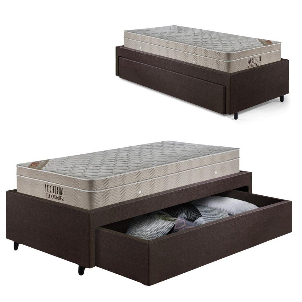 Base Box Cama Solteiro Sapateira Courino e Colchão Ortobom | MadeiraMadeira