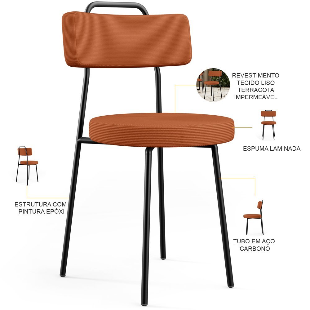 Kit 02 Cadeiras Decorativas Estofada Para Sala De Jantar Barcelona L02 Tecido Terracota - Lyam ...