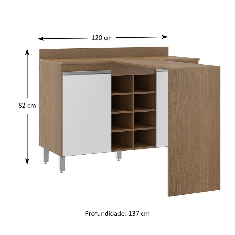 Balcão com Bancada 2 Portas 9 Prateleiras Sabrina Avelã/Branco ...
