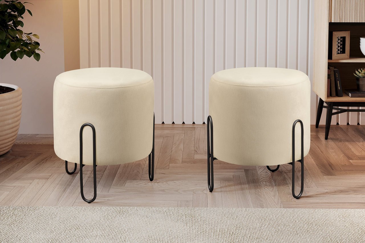 Puff Turin Linho Bege Claro | MadeiraMadeira