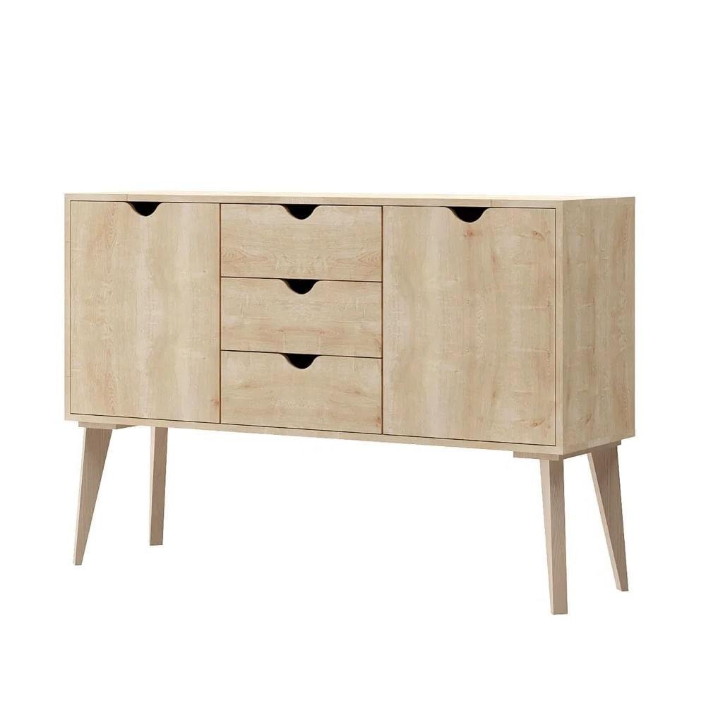 Buffet Estevan com 2 Portas e 3 Gavetas na Cor Madeira Natural 88 cm ...