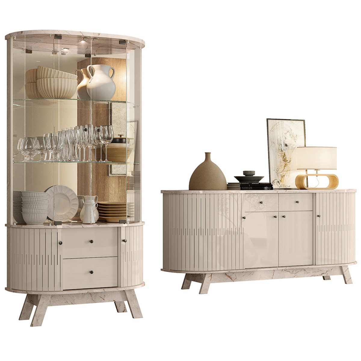 Buffet Mônaco 183cm 308136 e Cristaleira Moss 311136 Calacata Off White ...