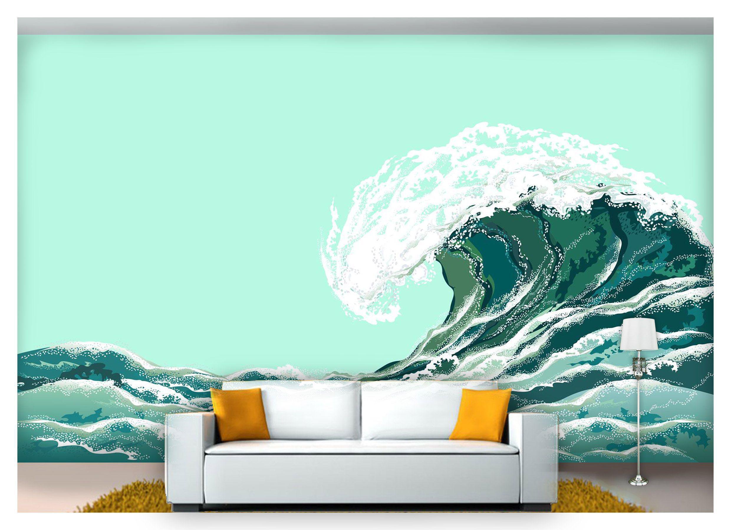 Papel De Parede Arte Pintura Tela Onda Mar 7,50M² Tra01 | MadeiraMadeira