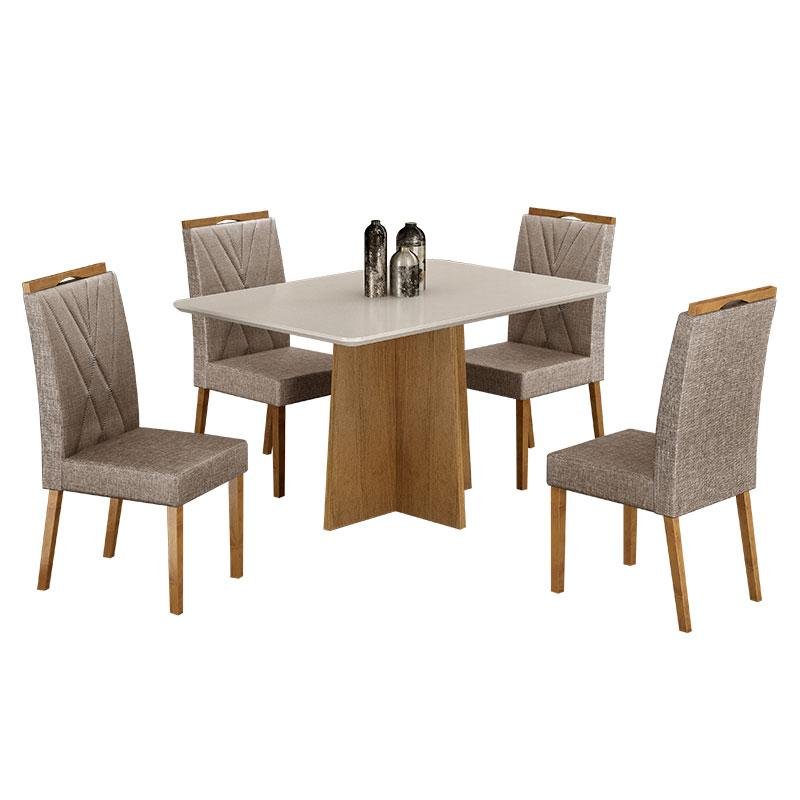 Mesa de Jantar Jade 120x80cm Cinamomo Off White com 4 Cadeiras Lara Linho Bege - Valdemóveis ...