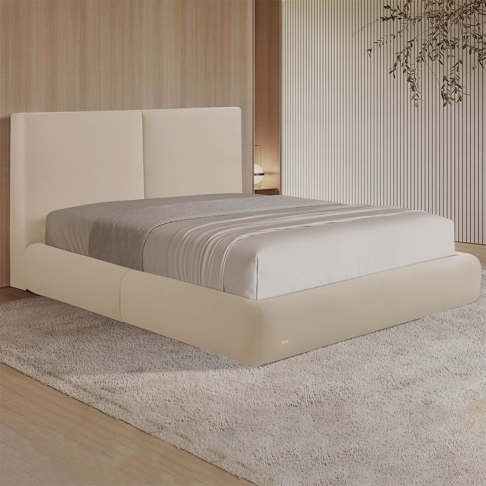 Cama com Cabeceira Elva Queen Base no Chão Veludo Luxo Bege G92 - Gran ...