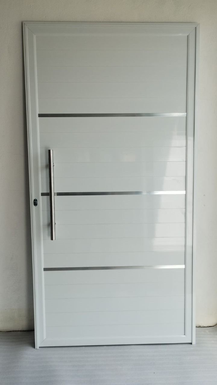 Porta de Alumínio Lambri Simples 210x70 C/ Puxador Completa ...