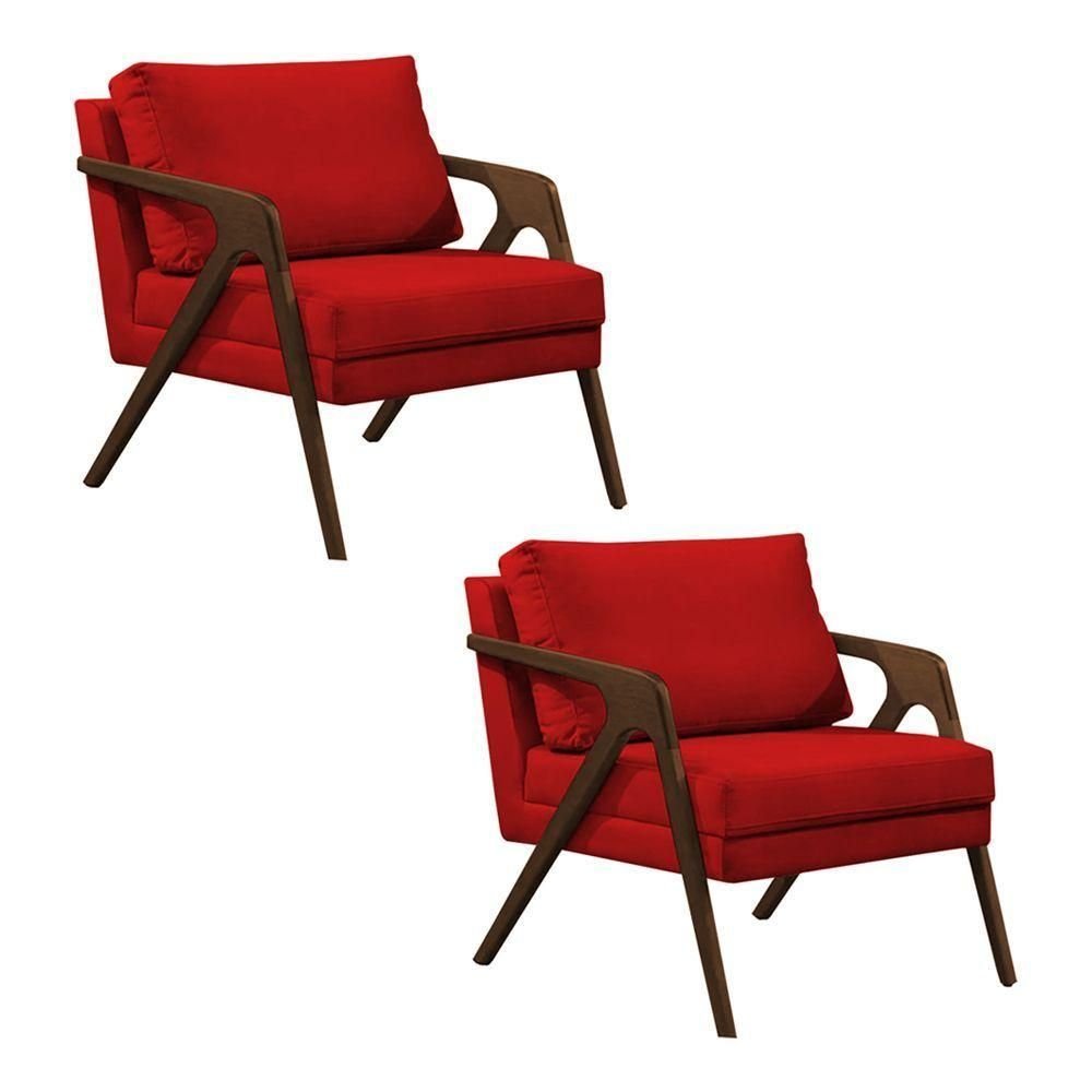 Kit 2 Poltronas Mona Monique Luxo Base Madeira Maciça Mel Veludo ...