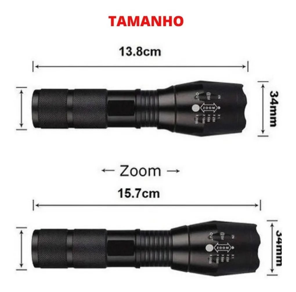 Lanterna Tática X900 Luz Led Potente Recarregável Com Zoom | MadeiraMadeira