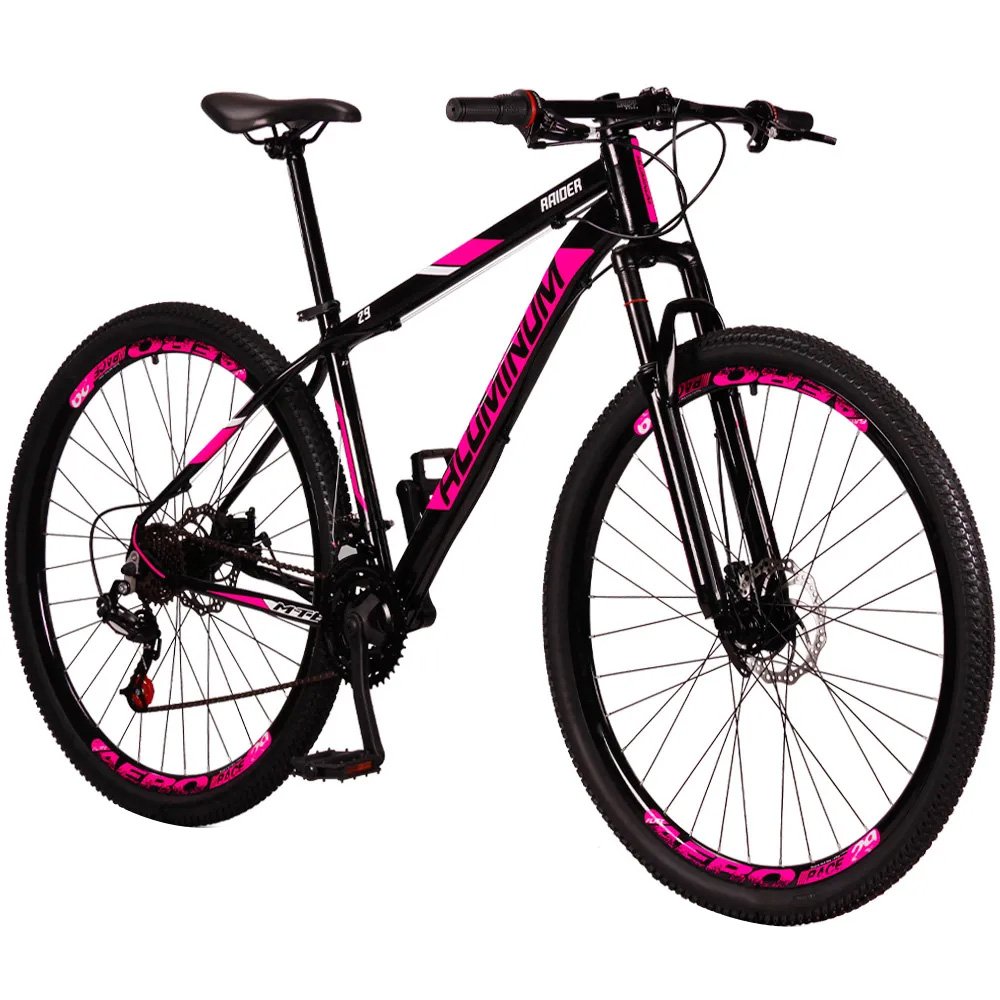 Bicicleta Aluminum Aro 29 Quadro 21 Alumínio 21v Freio a Disco Mecânico Preto Rosa - Raider ...