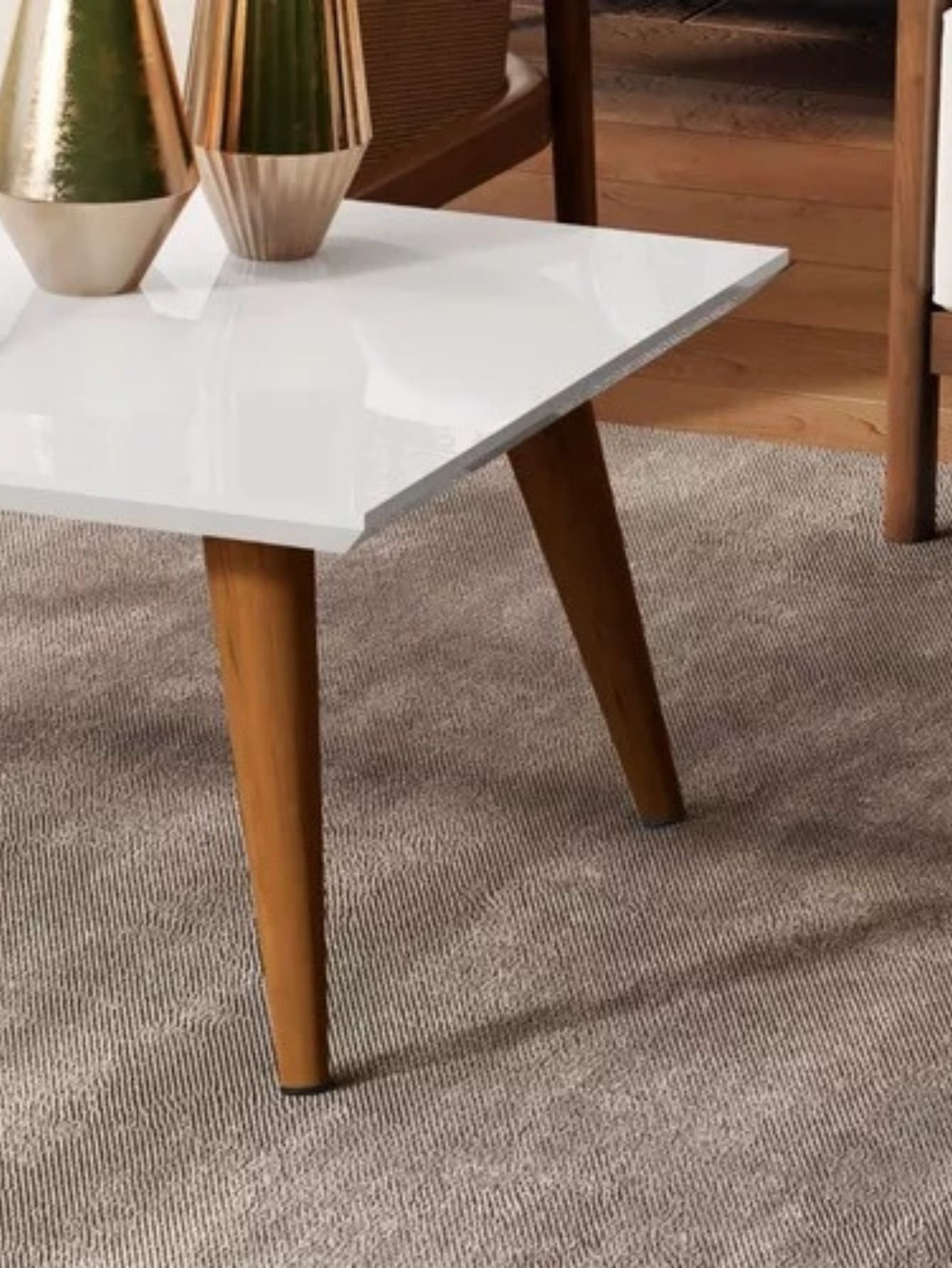 Mesa de Centro Retangular Branco Brilhante para Sala de Estar em Mdf ...