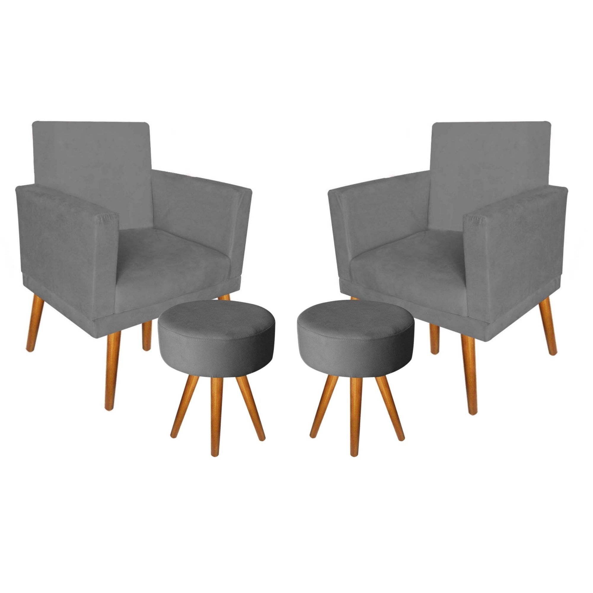 Kit 2 Poltronas Nina com Rodapé e 2 Puffs Sófia Corino Cinza - Móveis ...