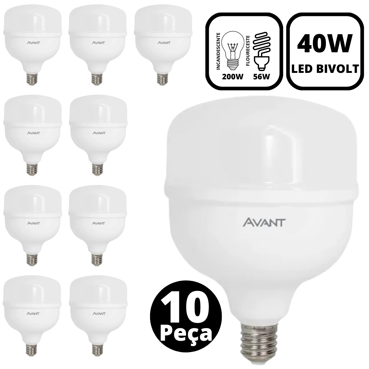 10 Lampada Bulbo 40w Led Alta Potência 6500k E27 Bivolt Avant | MadeiraMadeira