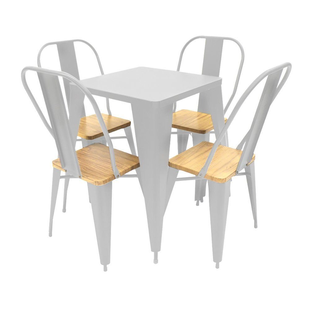 Conjunto Mesa para Bar e Restaurante Industrial Iron Tolix com 4 Cadeiras Branca Assento ...
