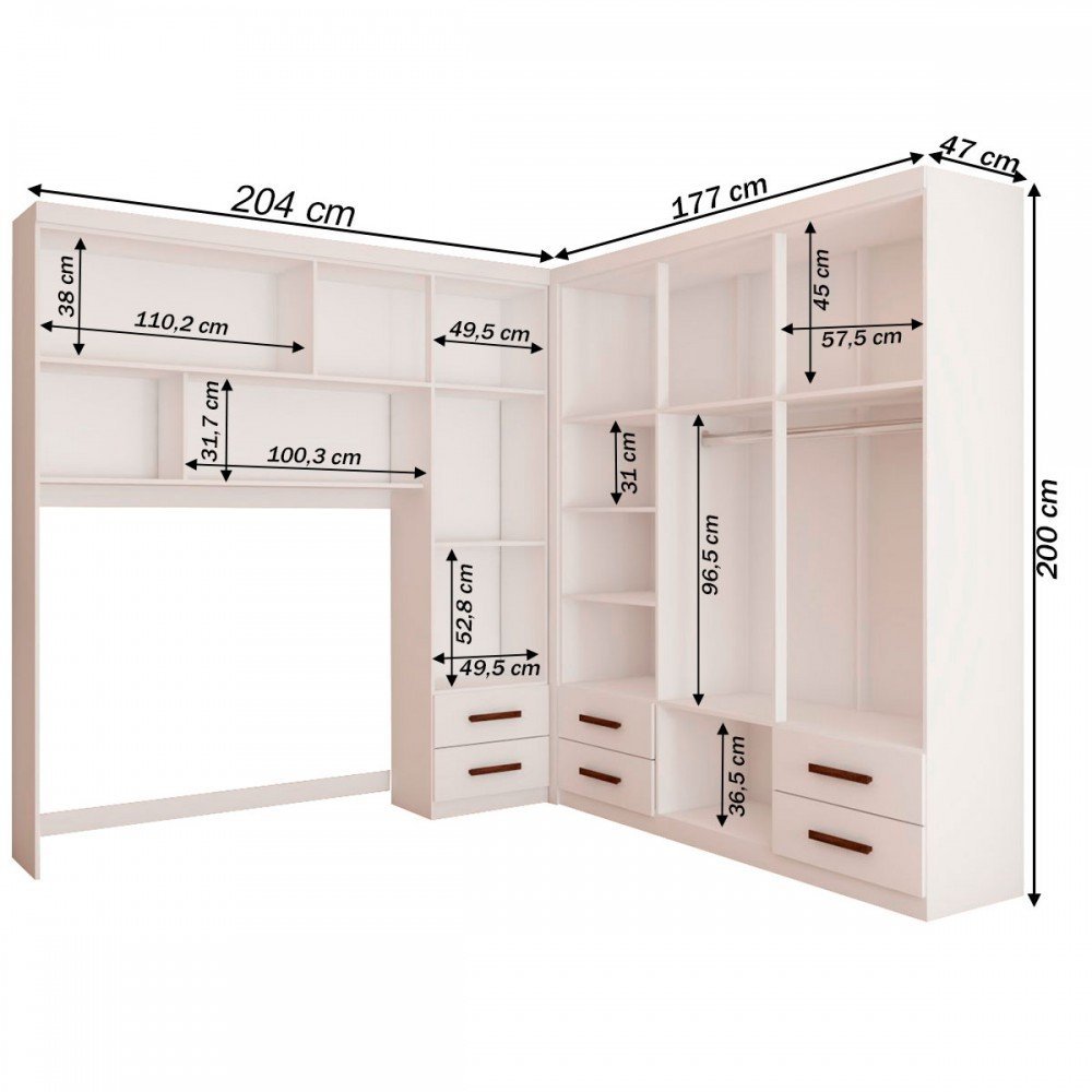 Guarda-Roupa Casal Modulado Paradise 10 Portas 6 gavetas branco ...