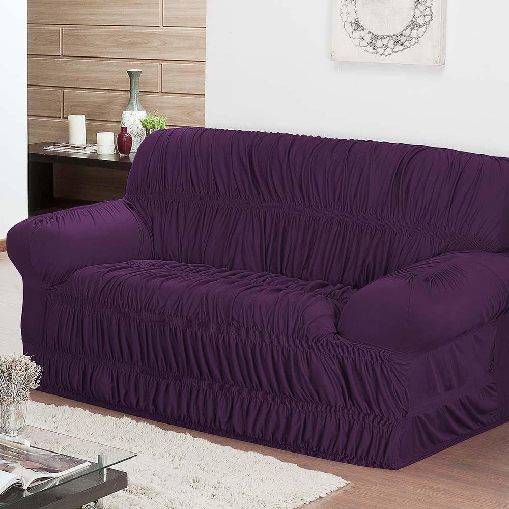Capa de Sofá 2 Lugares Elásticada Roxo | MadeiraMadeira