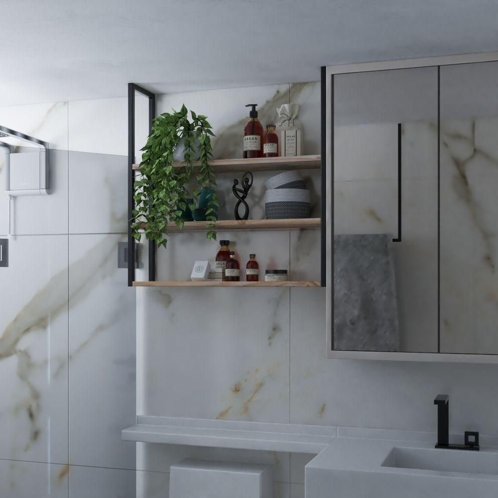 3 Estantes de Qualidade 60x20cm de Madeira para Lavabo de Teto ...
